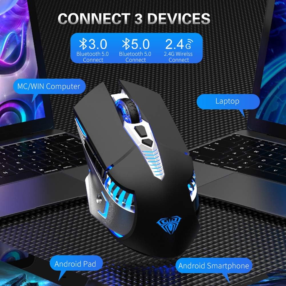 AULA SC200 Bluetooth Gaming Mouse Rechargeable, with Side Buttons, RGB ...