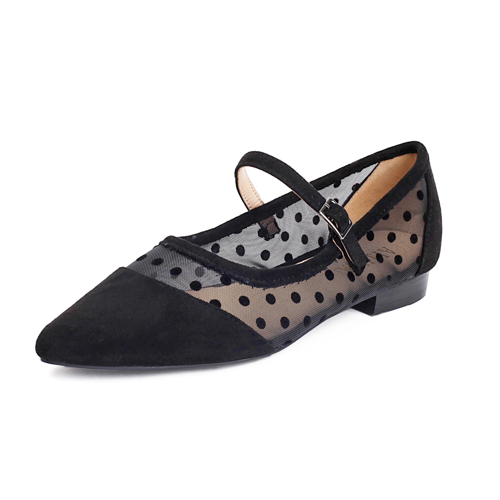 Mesh Ballet Flats for Women Point Toe Splicing Dot Tulle Ballerina ...