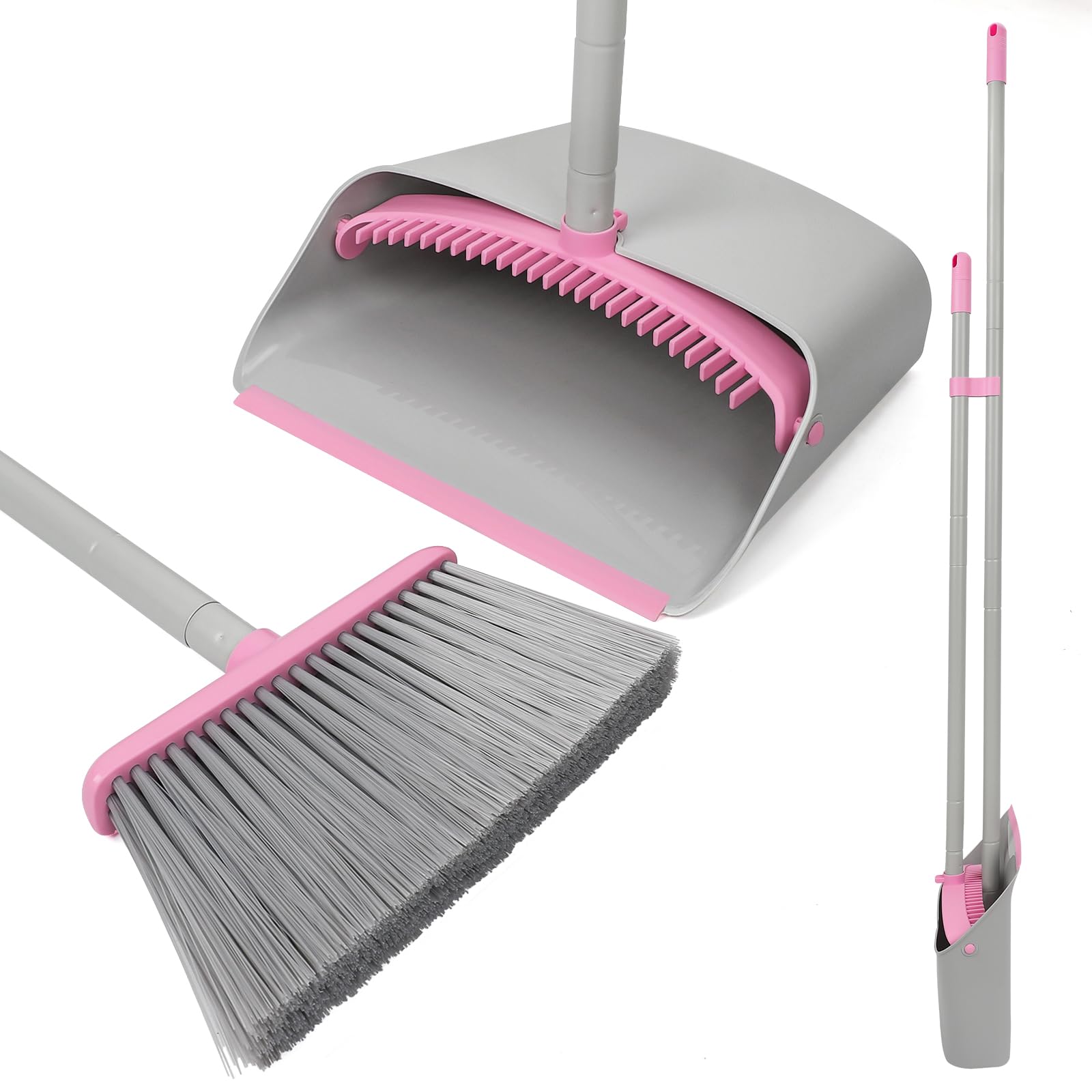 Pink Broom with Dustpan Combo Set?52" Brooms for Sweeping Indoor Broom ...