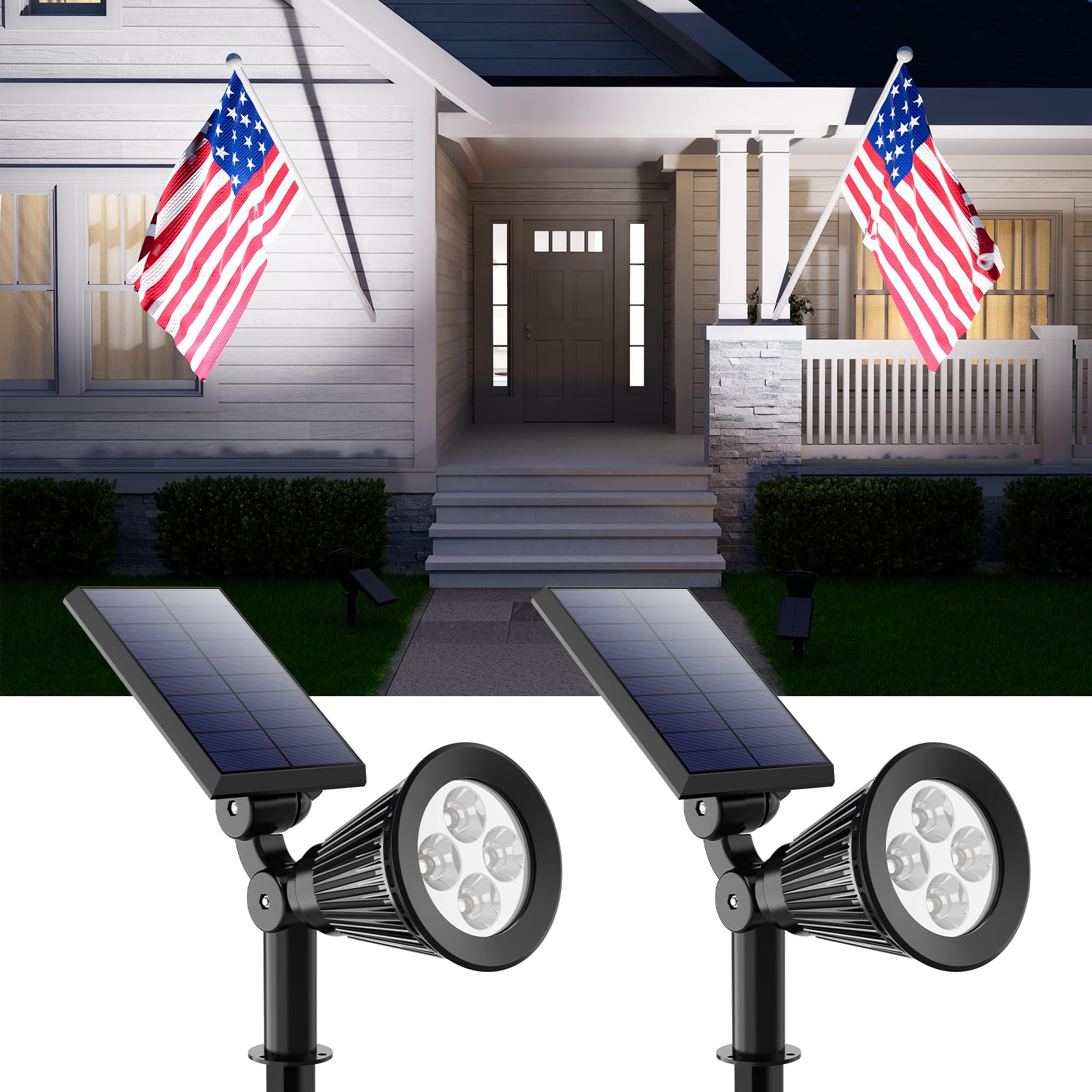 2 Pack Solar Spot Lights Outdoor Waterproof Solar Powered LED ...