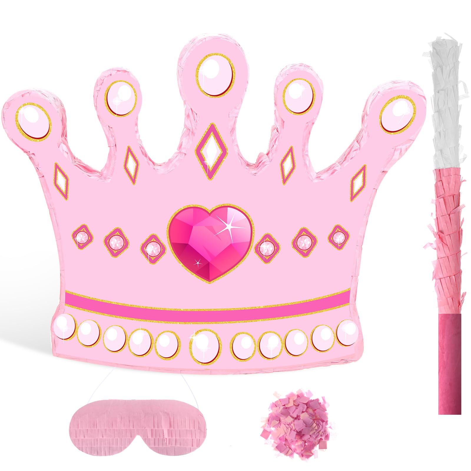 Threan Princess Crown Piñata Bundle Girl Party Game Set Include Pink ...