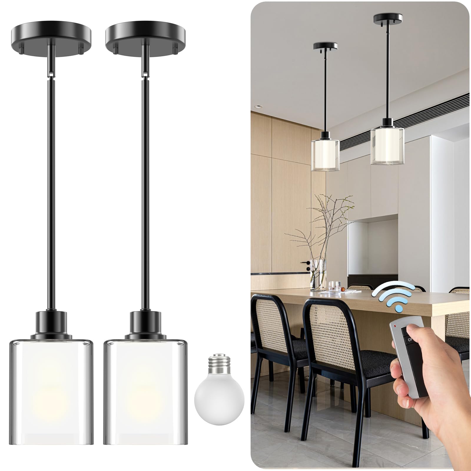 Racokky Modern Pendant Lights Kitchen Island 2 Pack, Height Adjustable ...