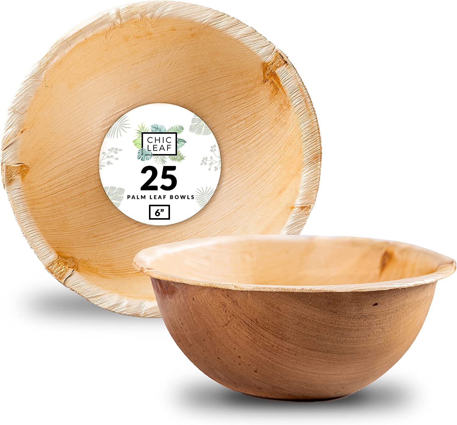 Chic Leaf Palm Leaf Bowls, Bamboo Like 6" Round Eco-Friendly ...
