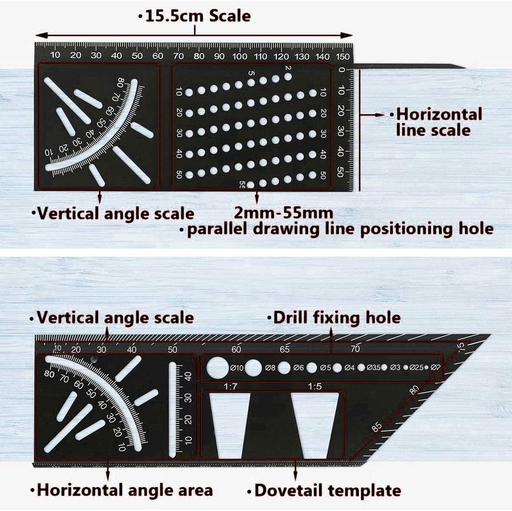 ManLee Aluminum Alloy Woodworking Square Size Measure Ruler 3D Mitre ...