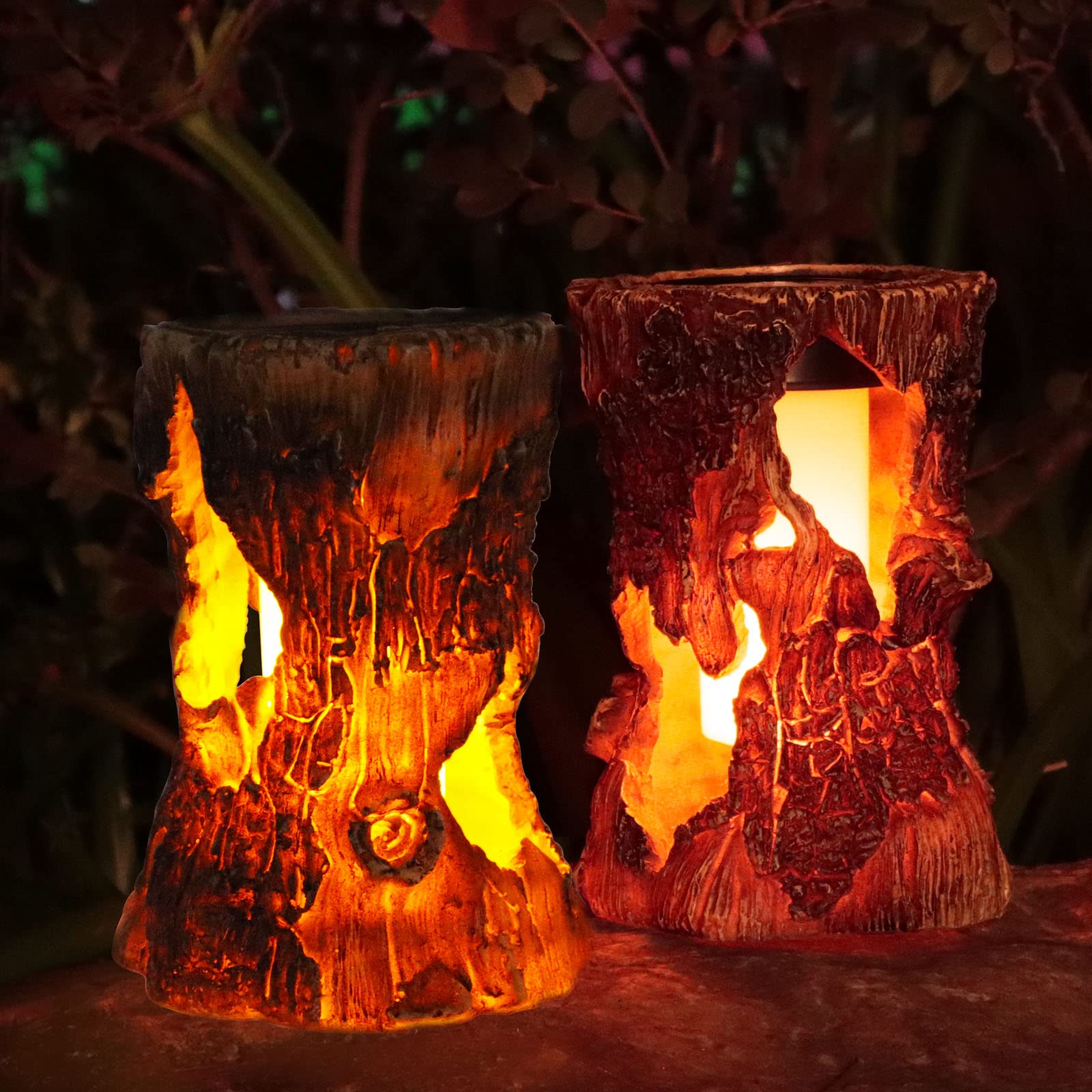 pearlstar Solar Lanterns Outdoor Tree Stump Fire Flame Light Halloween ...