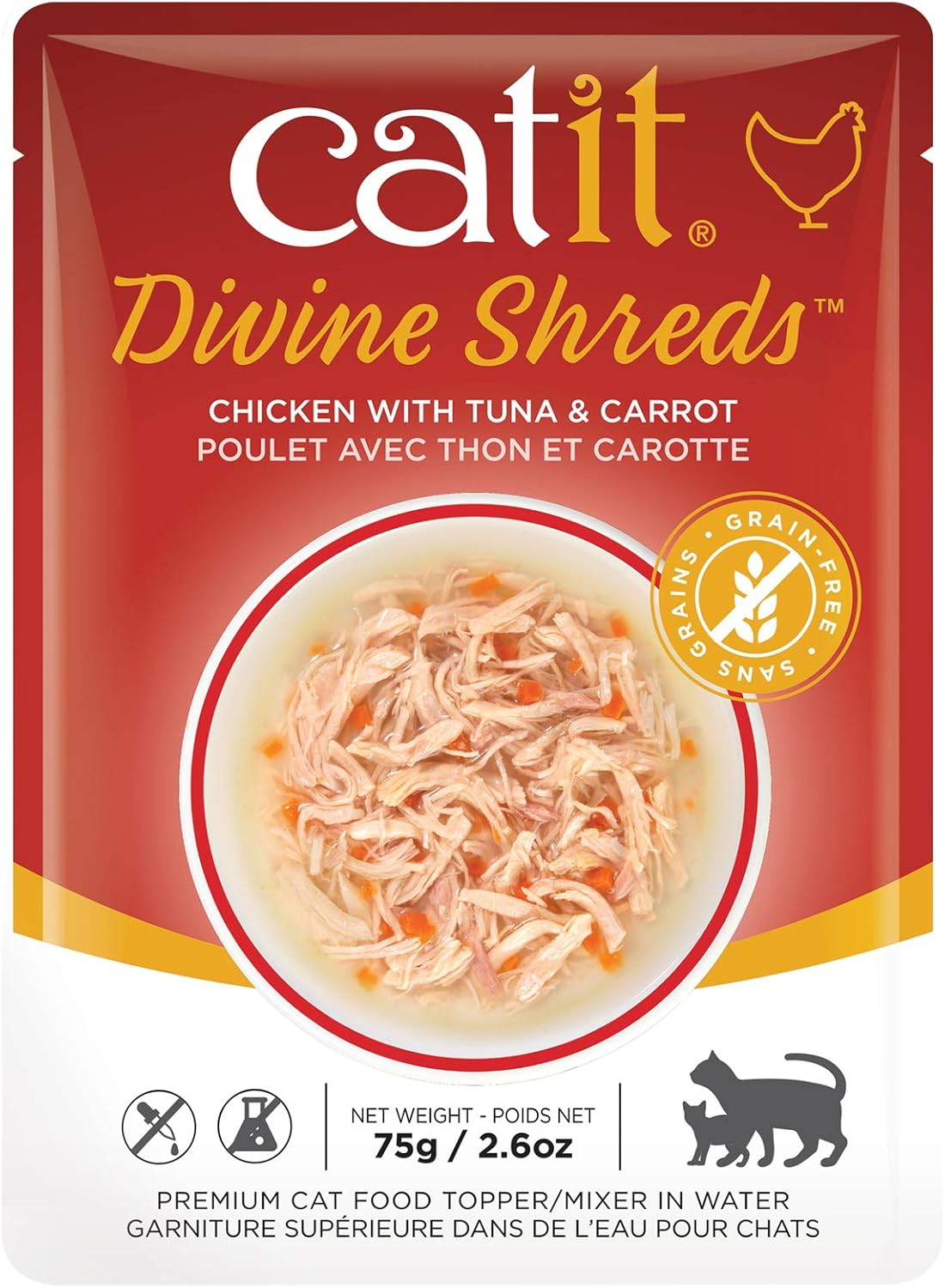 Catit Divine Shreds Wet Cat Food Toppers, Chicken with Tuna & Carrot ...
