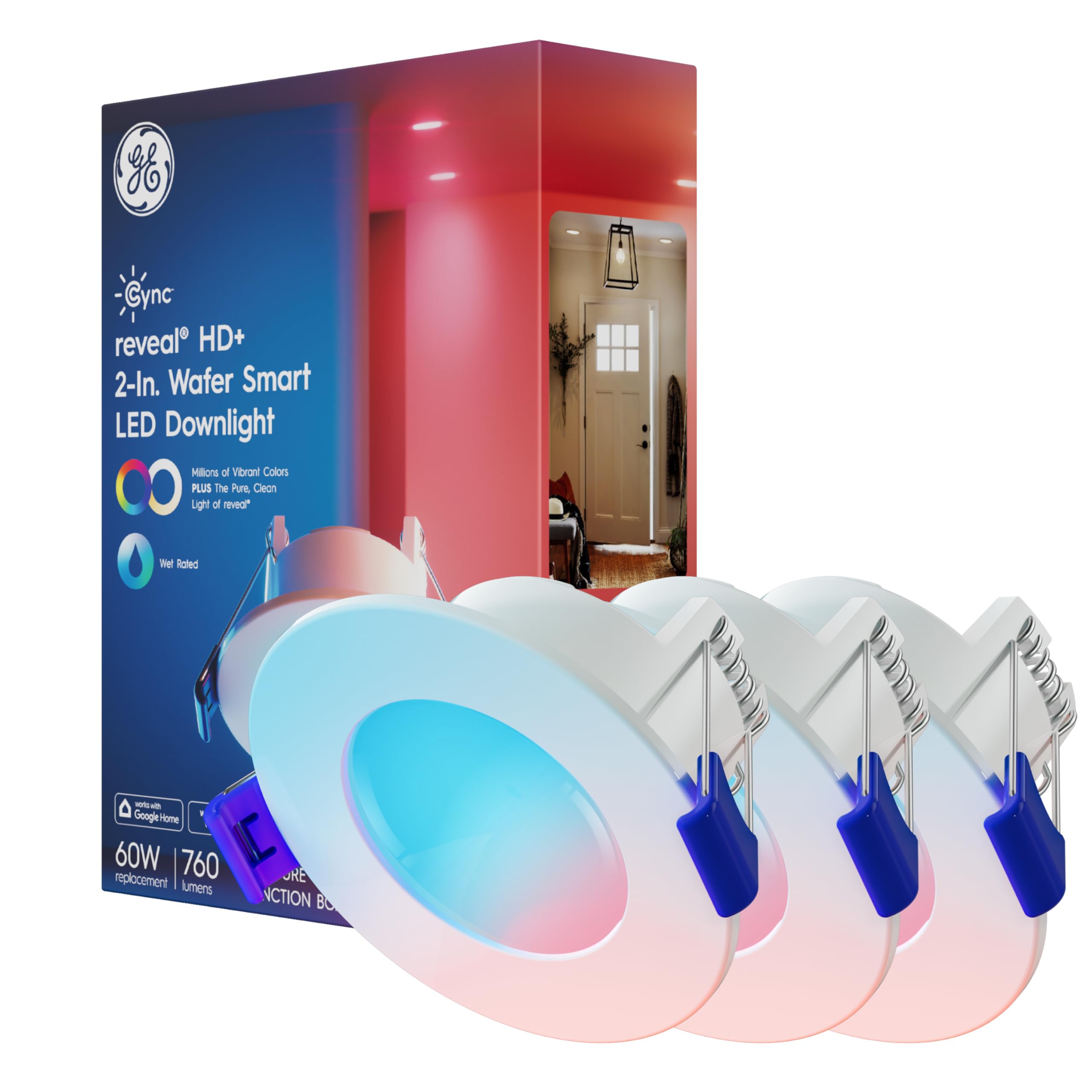 GE Cync Reveal HD+ Smart LED Wafer Downlight, Color Changing LED Light ...