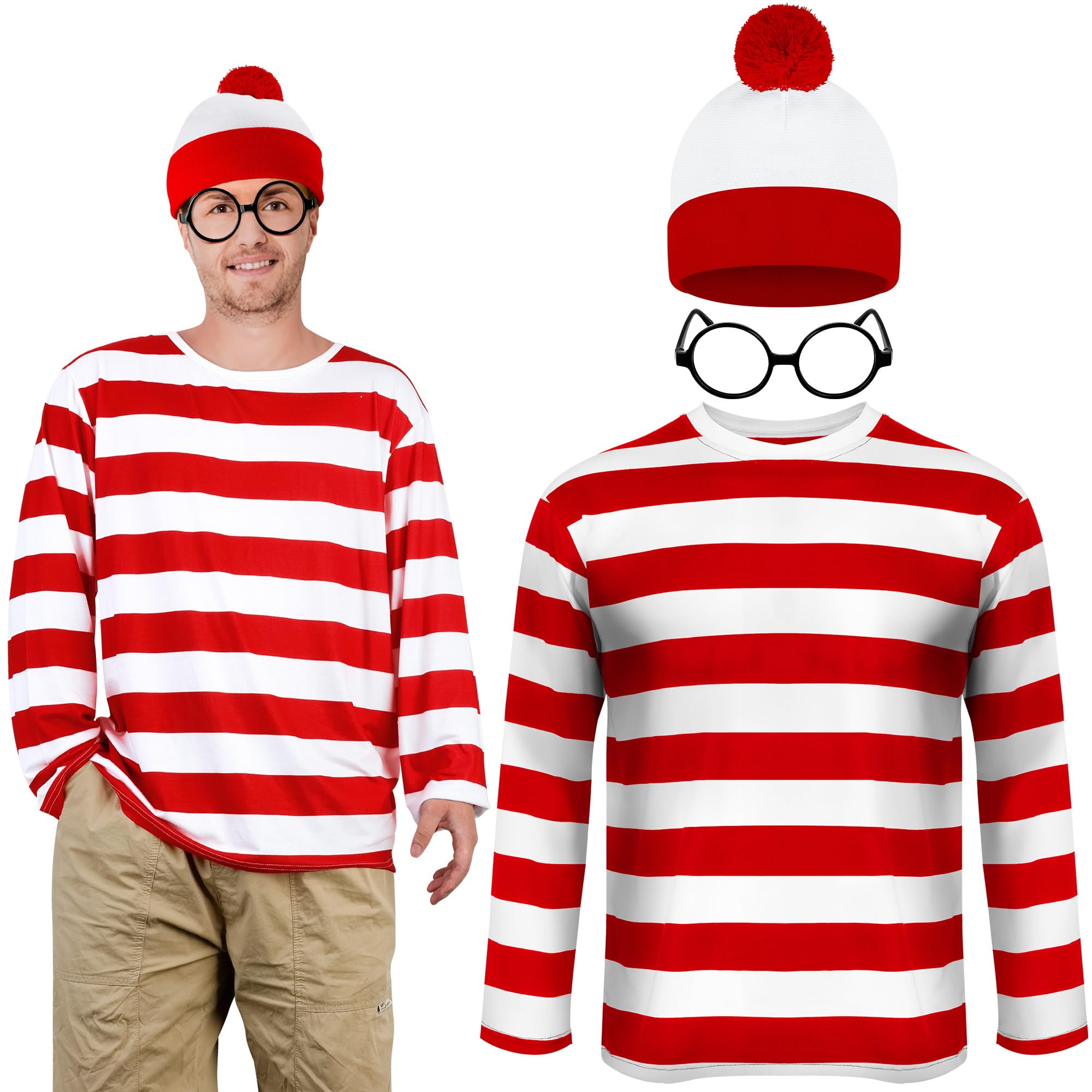 Helimoto Halloween Costumes, XL Red and White Striped Shirt, Cosplay ...