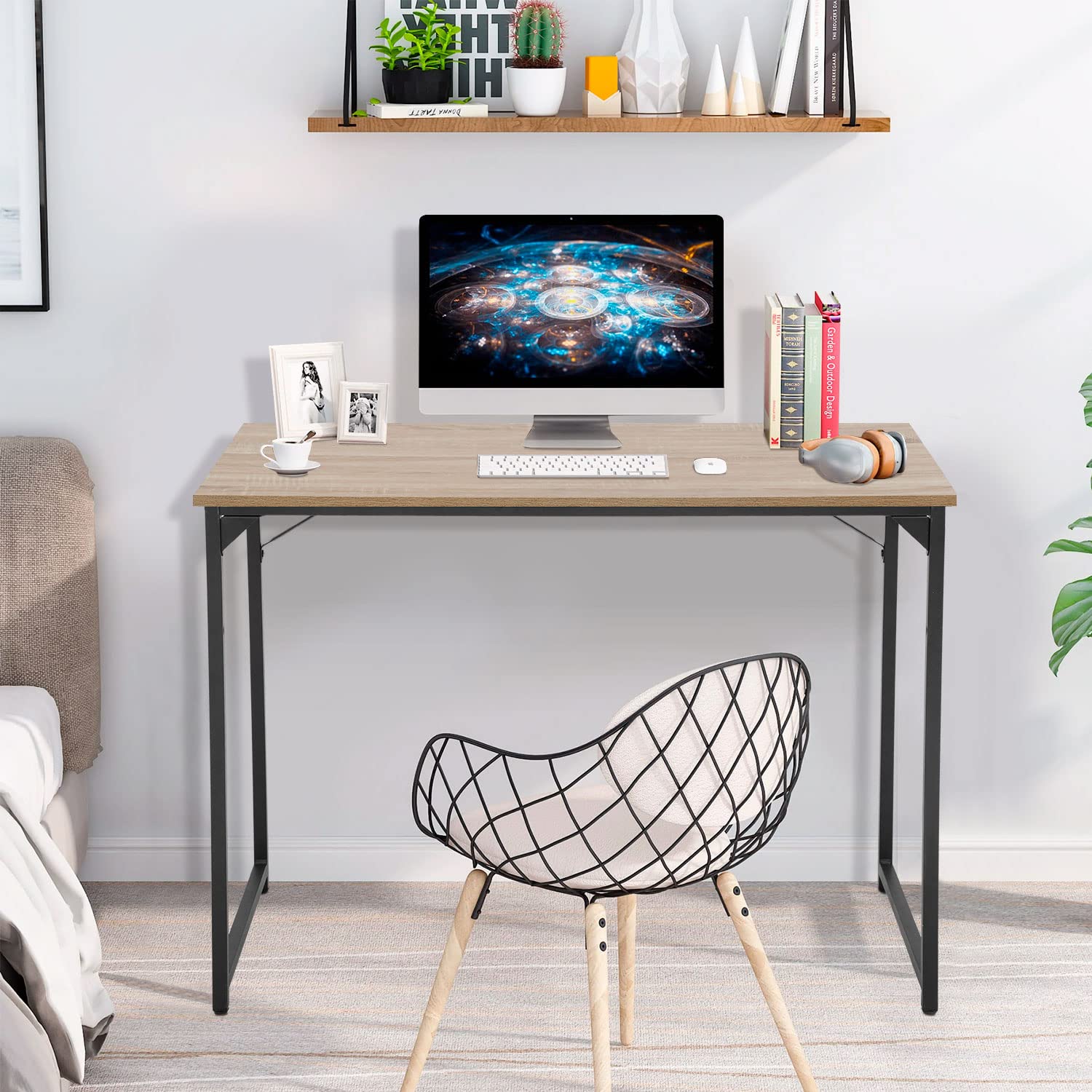 PayLessHere | 39 Inch Computer Desk | Nature | Office Desk With Metal ...