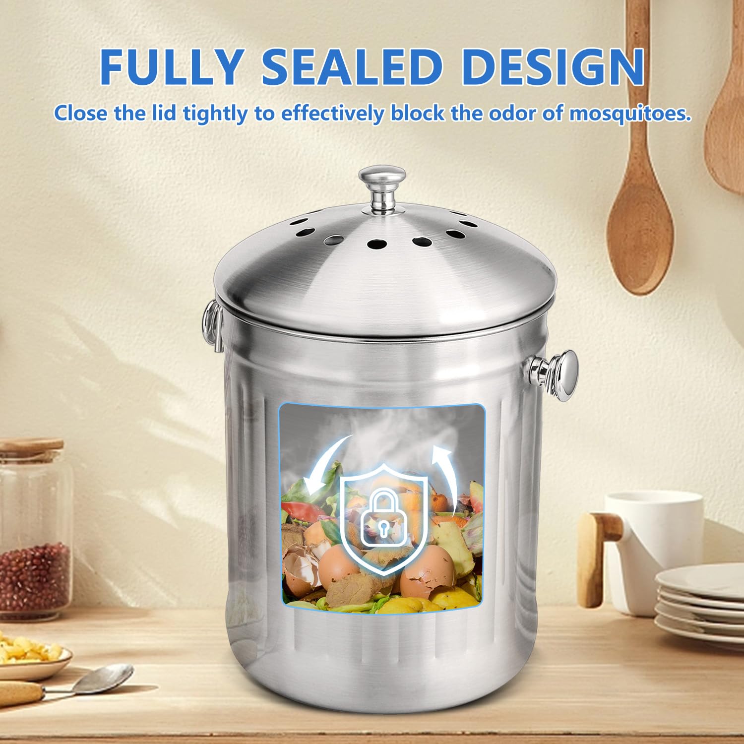 ENLOY Compost Bin, 1.3 Gallon Stainless Steel Indoor Compost Bucket for ...