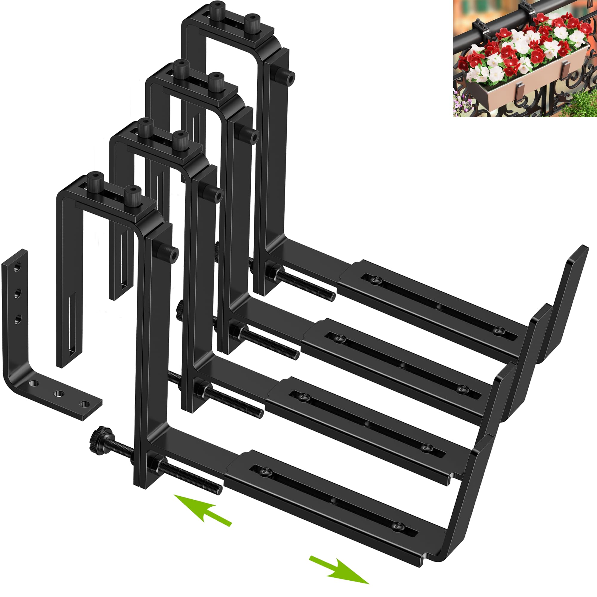 Y&M Window Box Brackets, Heavy Duty Iron Adjustable Planter Flower Box ...