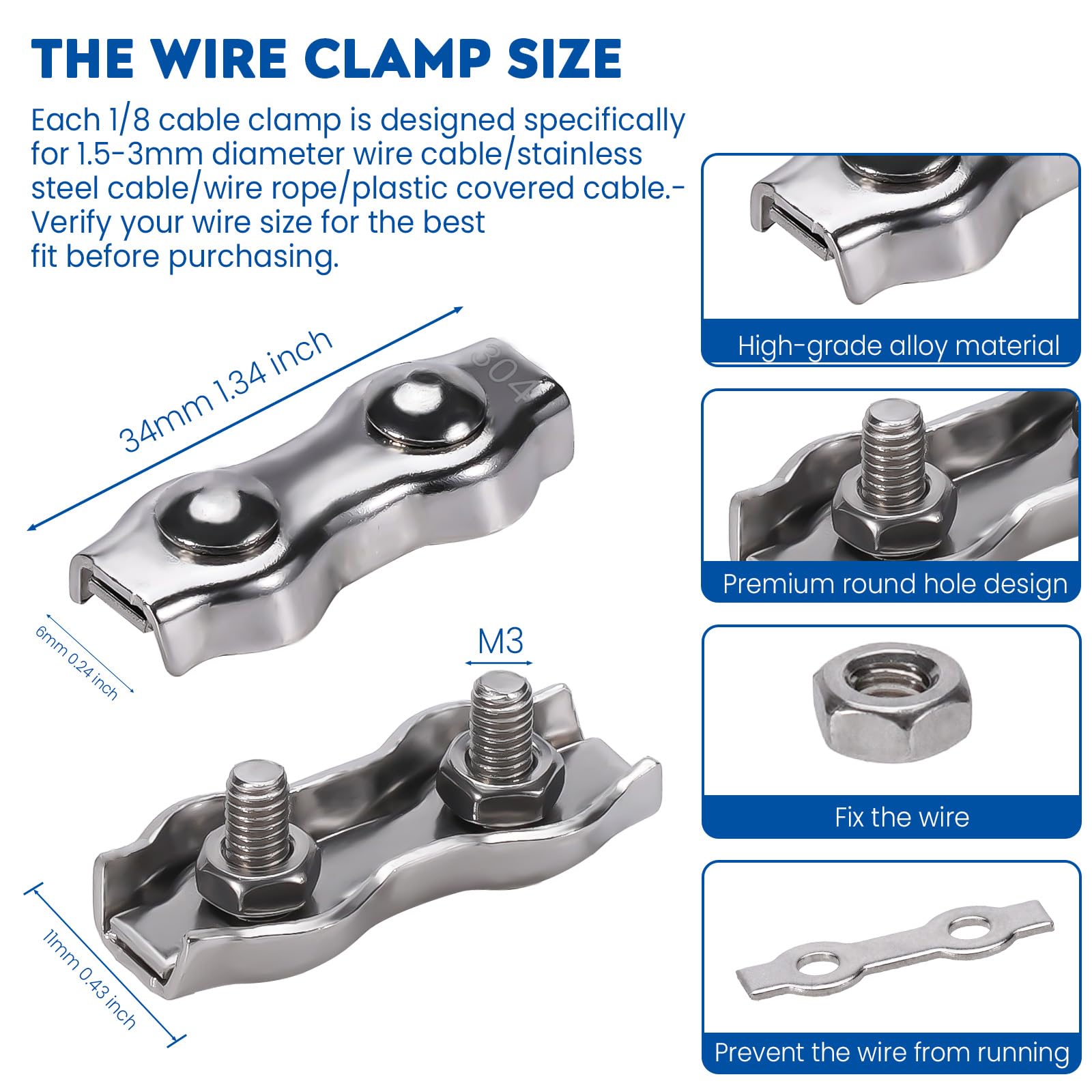 Mua 20Pcs M3 Stainless Steel Duplex Wire Rope Clips, Duplex Double Bolt ...