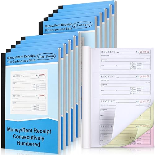 Crtiin 10 Books Money and Rent Receipt Book 3 Part Carbonless Receipt ...