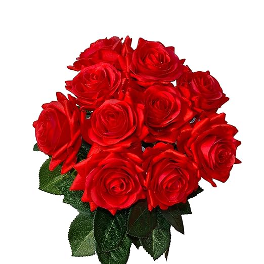 Buy Ivaan 12pcs Artificial Red Silk Rose Flowers for Home Decoration ...