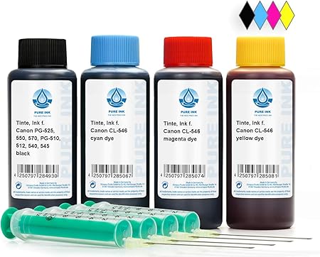 4x100 ml PureInk Refill Ink, Printer Ink For Canon PG-545 Black PG ...