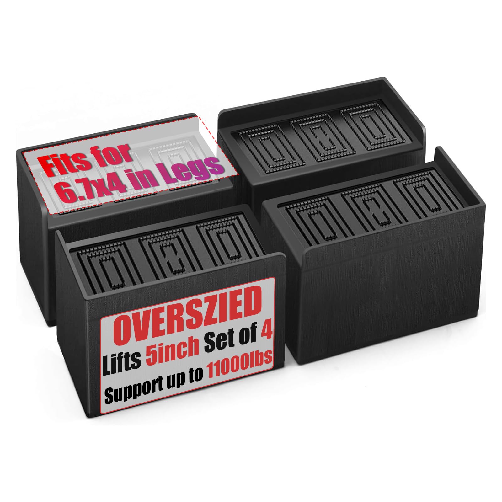 MYMULIKE Bed Risers 5 inch, Oversized Extra Wide Bed Frame Risers ...