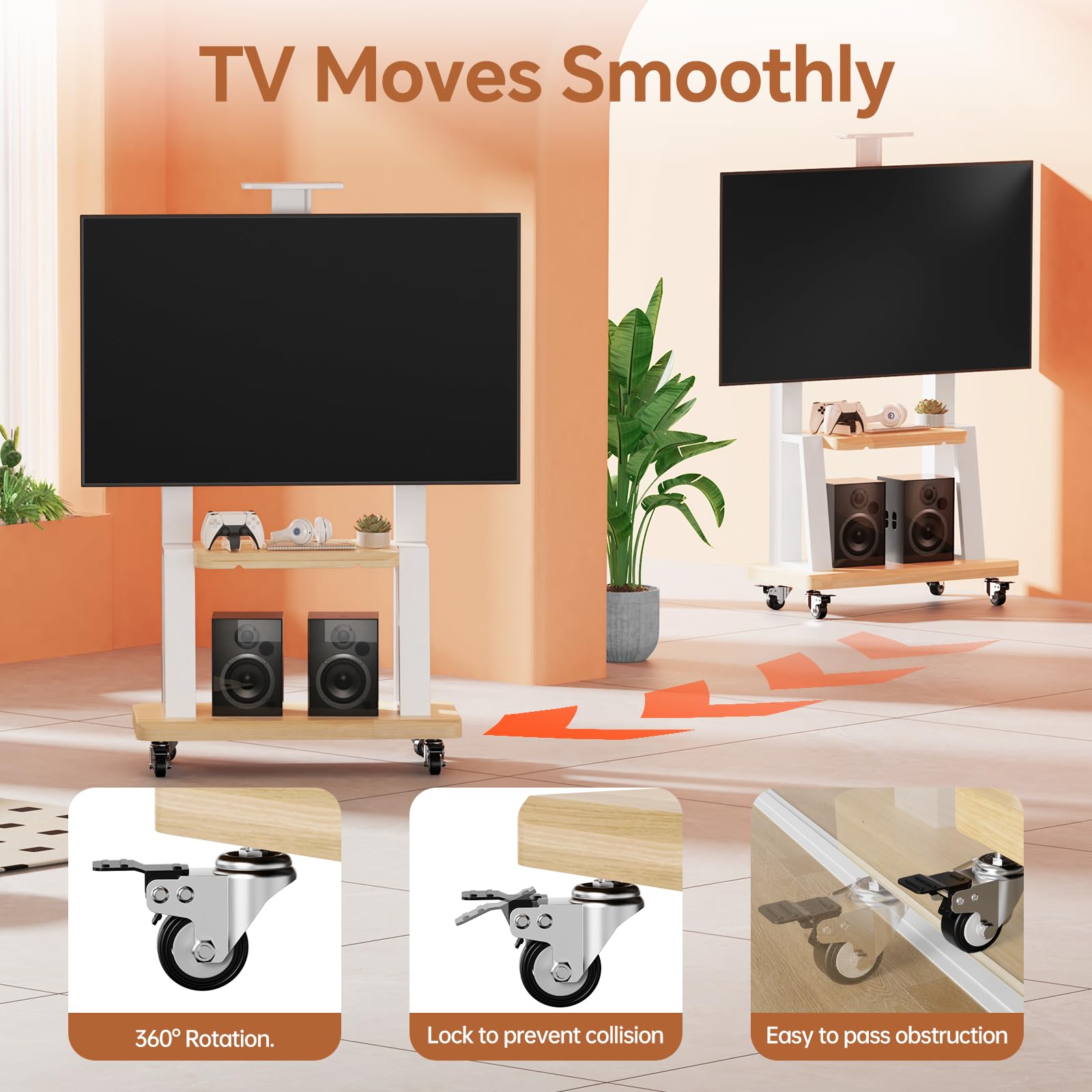 Mobile TV Stand Rolling TV Cart With Wheels For 32-75 Inch Flat/Curved ...