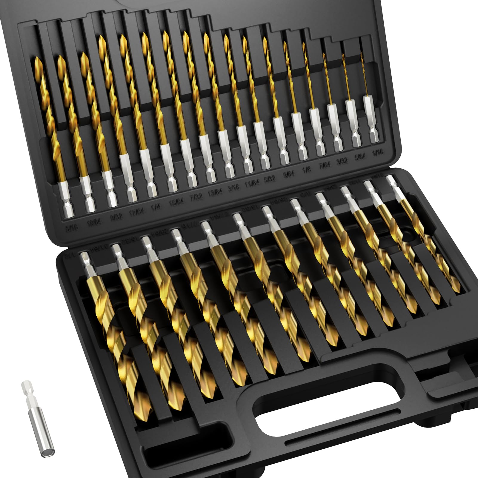 MACXCOIP Hex Shank Drill Bit Set, 30Pcs HSS Titanium Twist Drill Bit ...