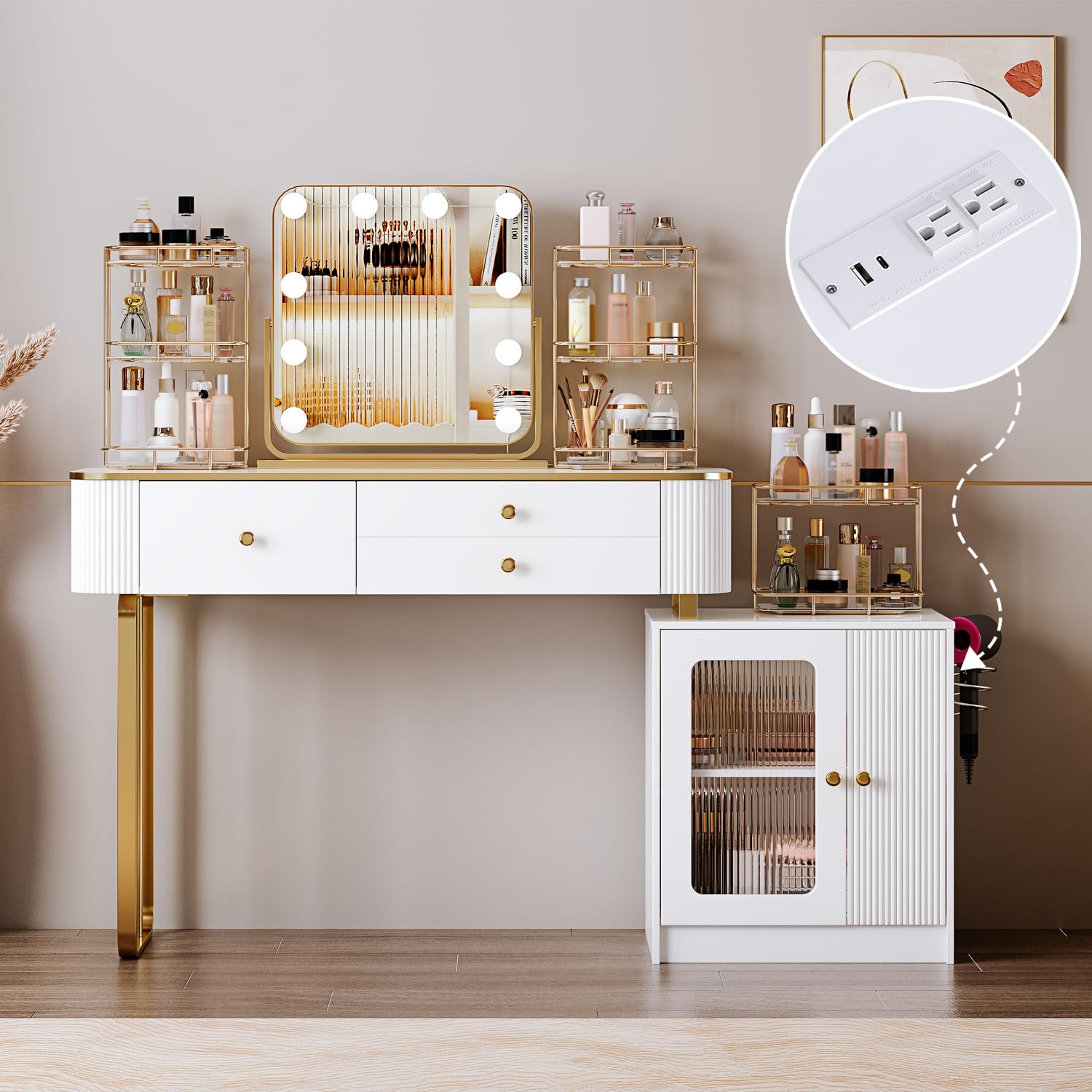 Mua Vanity Table,Retractable Makeup,with LDE Mirror and 2 Spacious ...