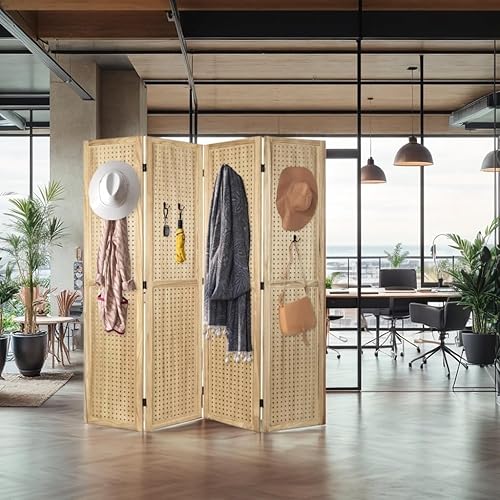 Babion 4 Panel Pegboard Display, Peg Board Room Divider Freestanding ...