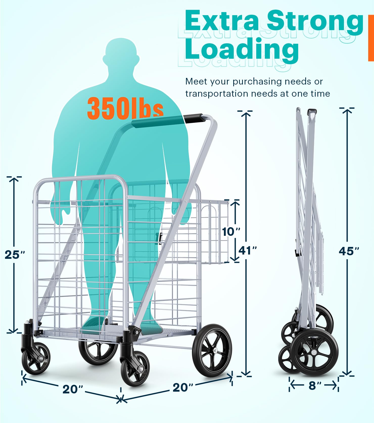 Mua Jumbo Double Basket Grocery Cart - 350 lbs Capacity Folding Cart ...