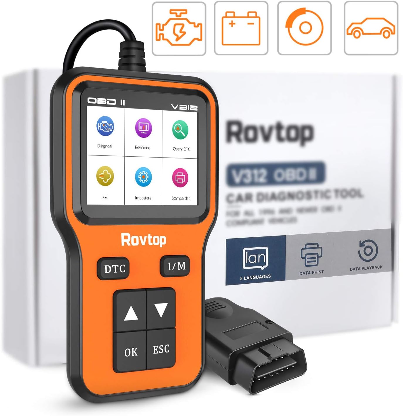 Rovtop 5 in 1 Universal Car Diagnostic Scanner Tool,OBD2 Scanner,Engine ...