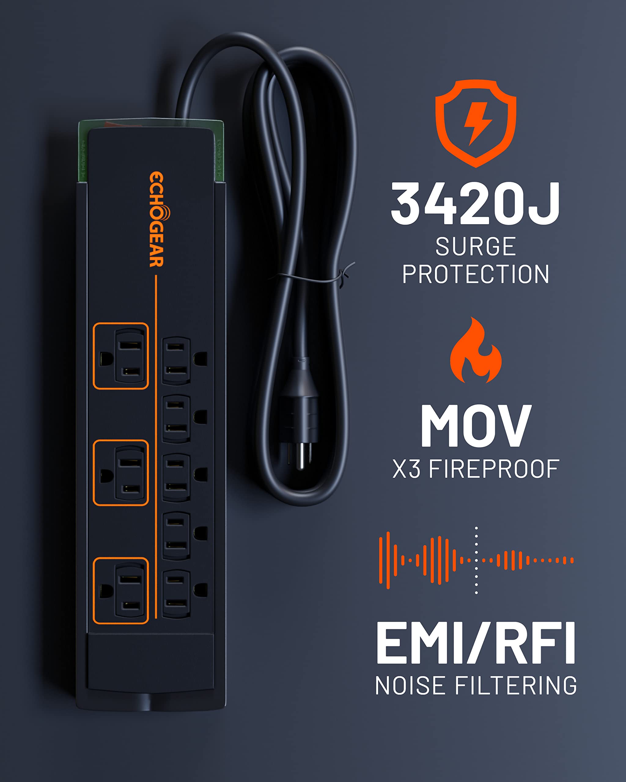 Mua ECHOGEAR ShockBlocker 8 Outlet Surge Protector Power Strip - Slim ...