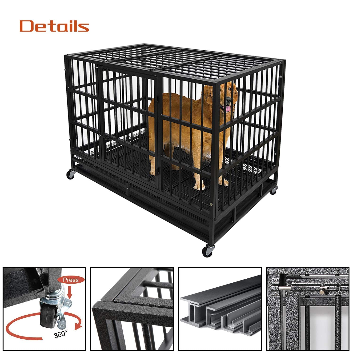 Mua Otaid 48 Inch Heavy Duty Dog Crate Cage Kennel with Wheels, High ...