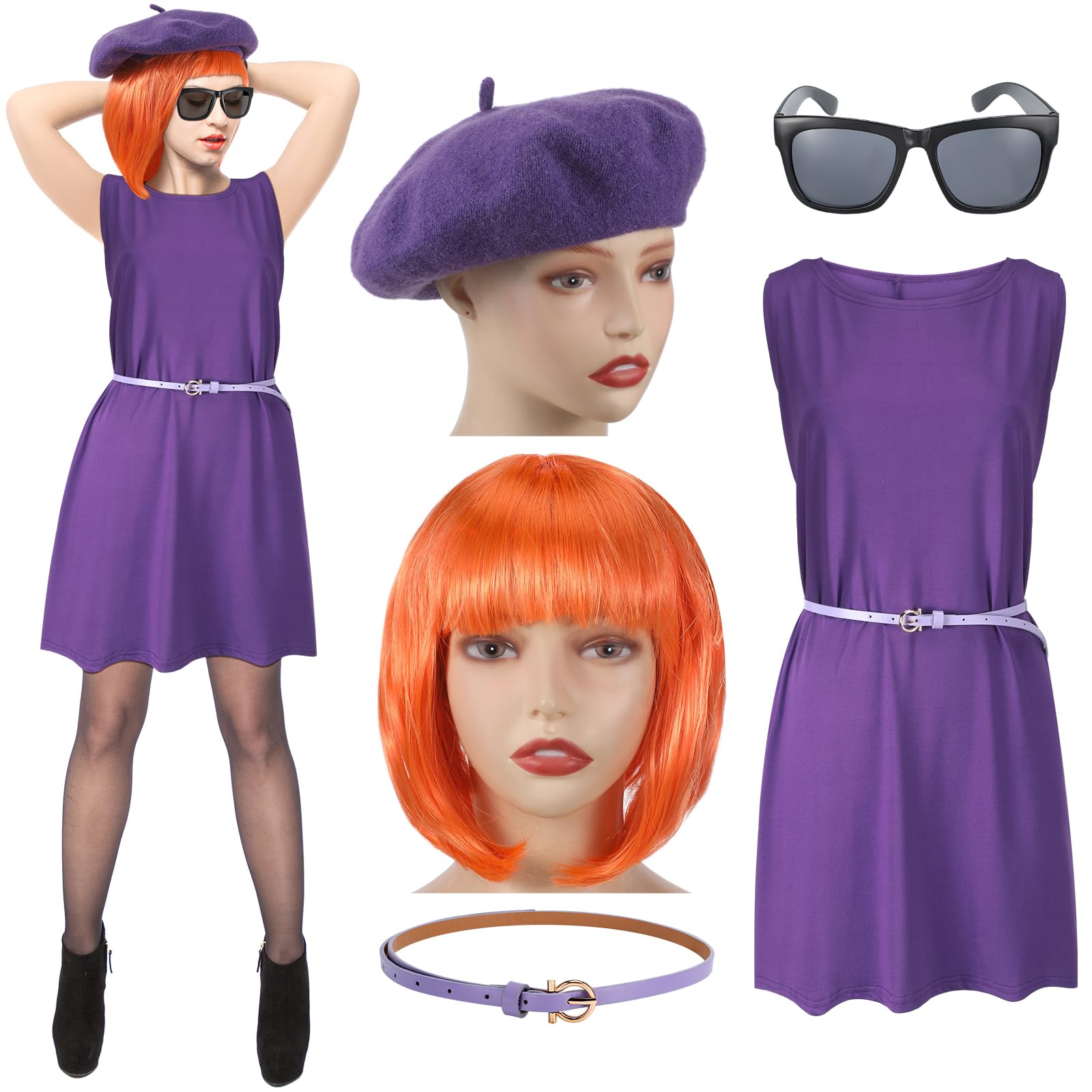 Croknit 5 Pieces Halloween Cosplay Costume for Women Include Short Bob ...