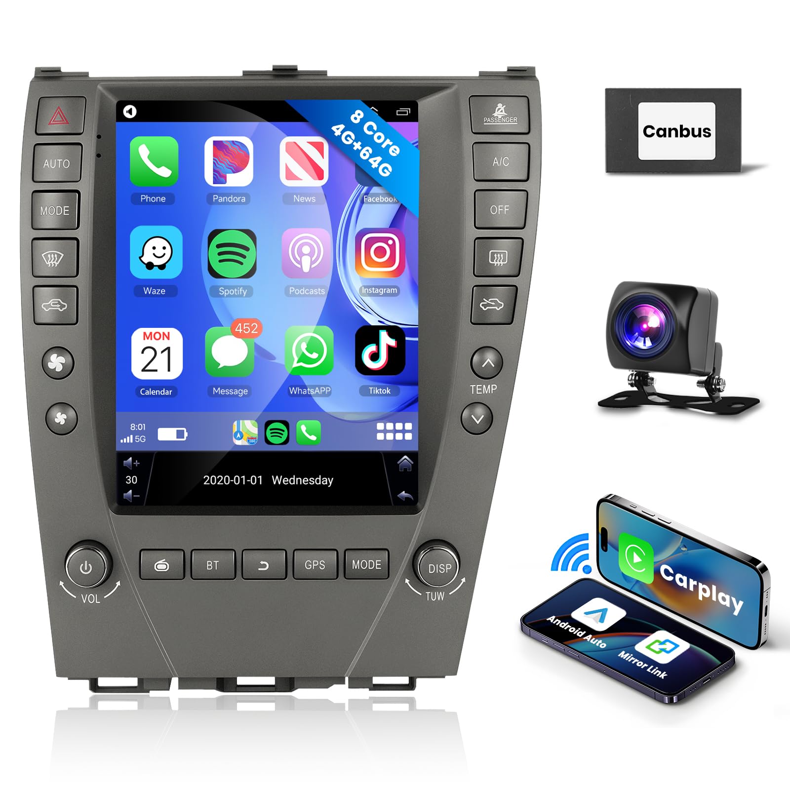 WiFi/4G 8Core 4G 64G Android Car Radio for Lexus ES350 ES240 ES330 2006 ...