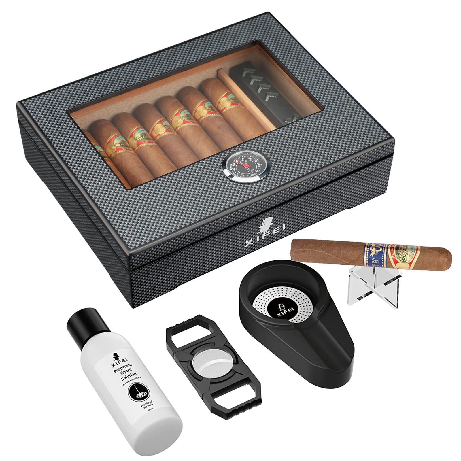 Mua Cigar Humidor, Glass Top Carbon Fiber Texture top Inlay Hygrometer ...