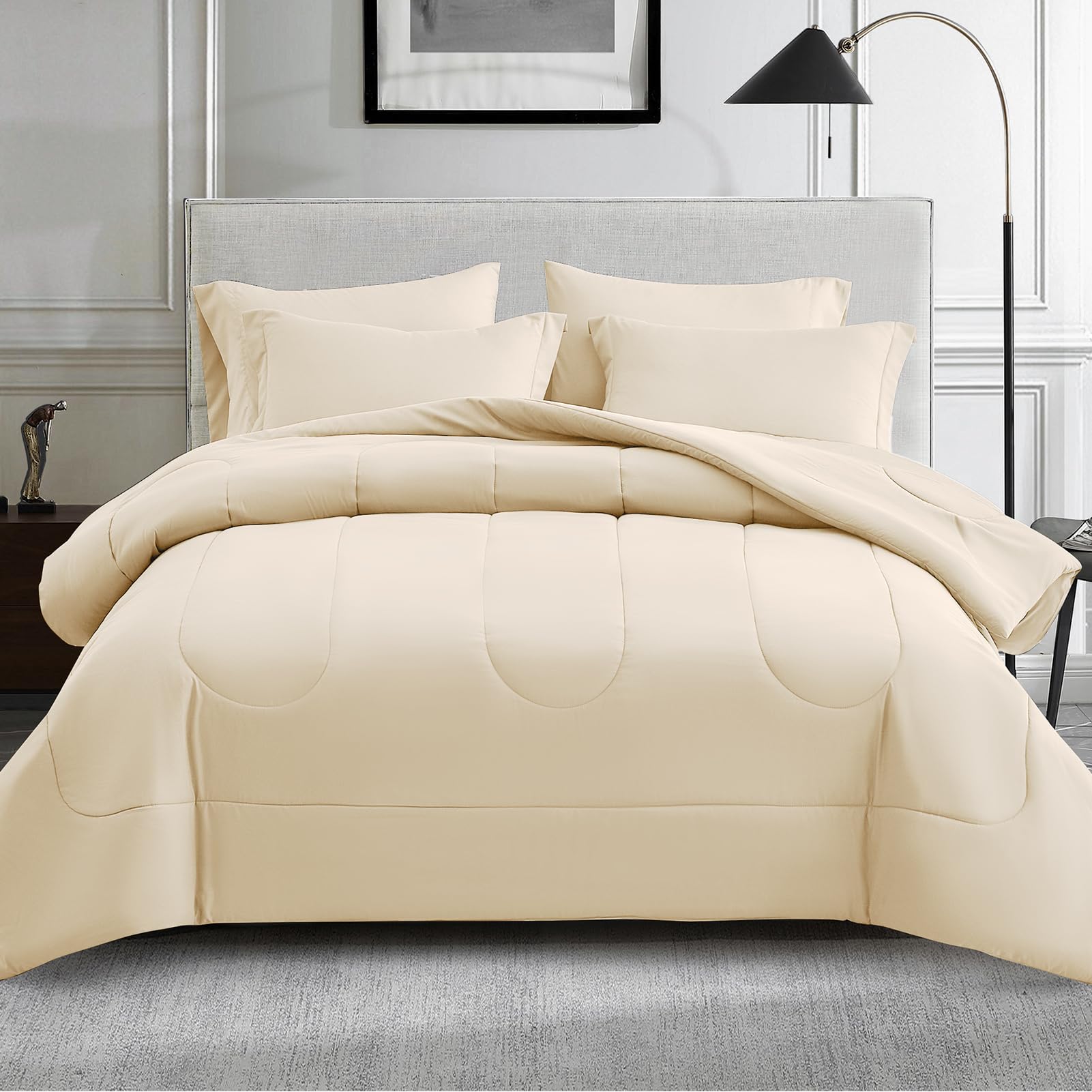 Maple&Stone Cream Queen Comforter Set, 7 Pieces Bed in a Bag - Down ...