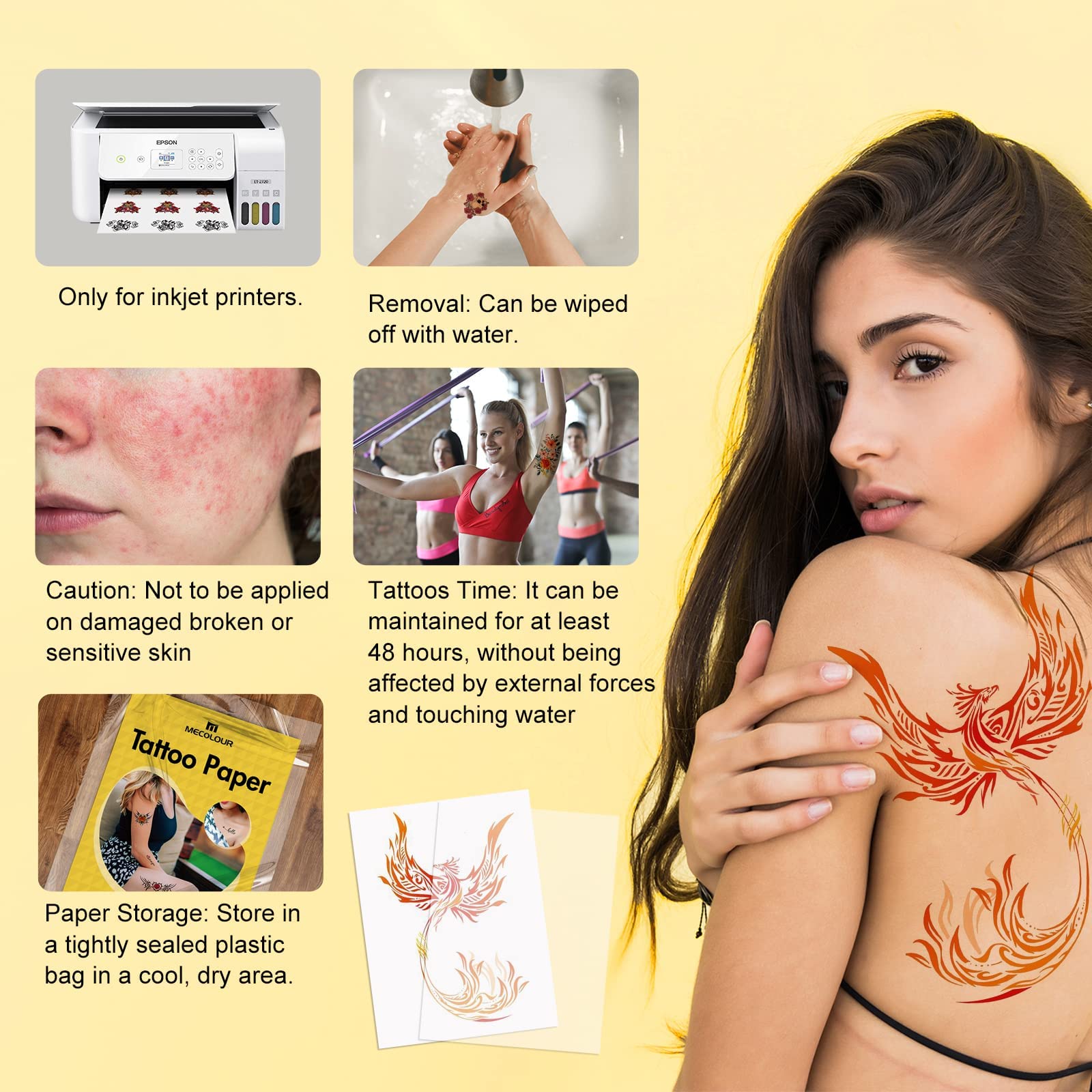 Mua MECOLOUR Printable Temporary Tattoo Paper 8.5"X11"-5 Sets for ...