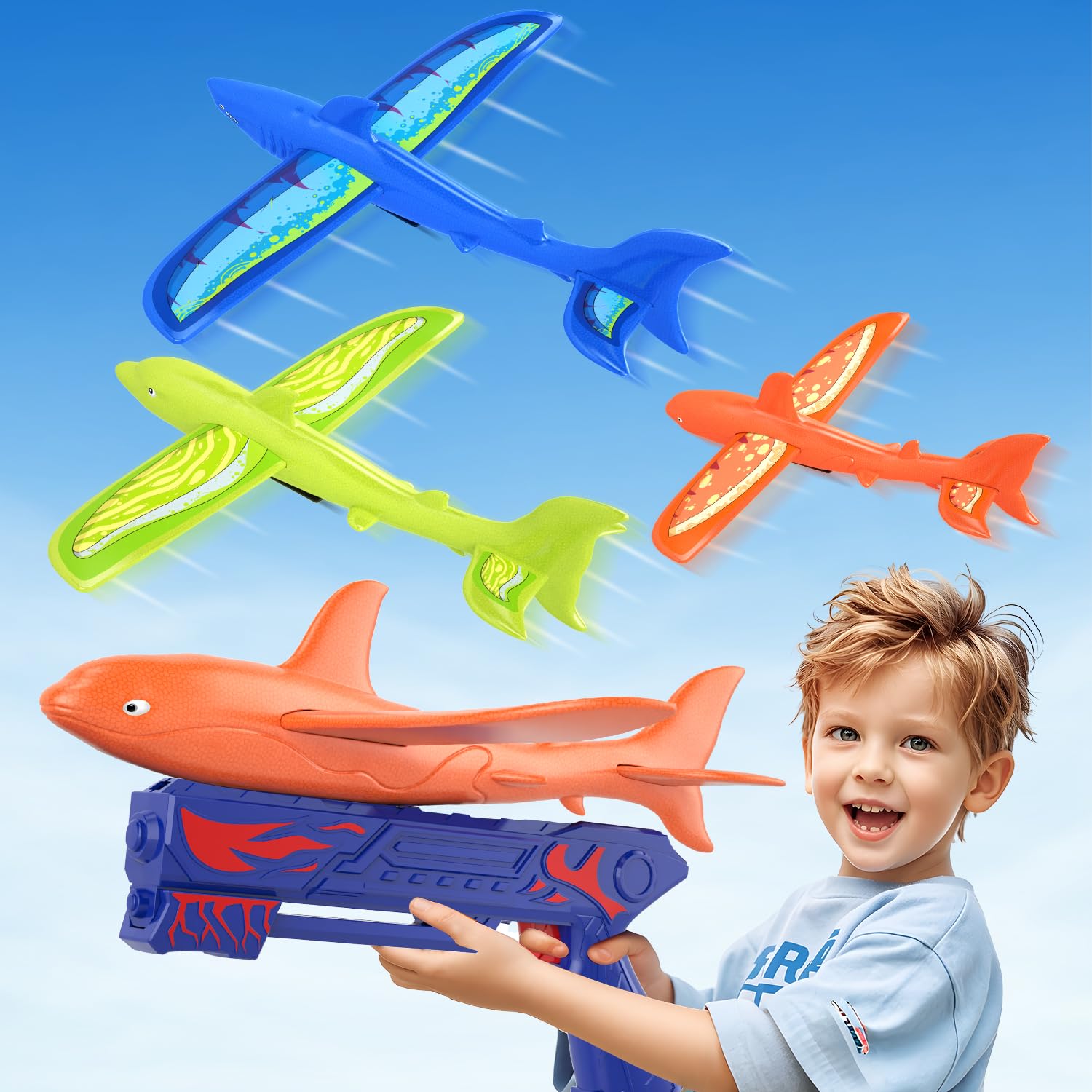 UNCANZEA 3 Pack Dreamy Ocean Foam Airplane Launcher Toys, Gliders with ...
