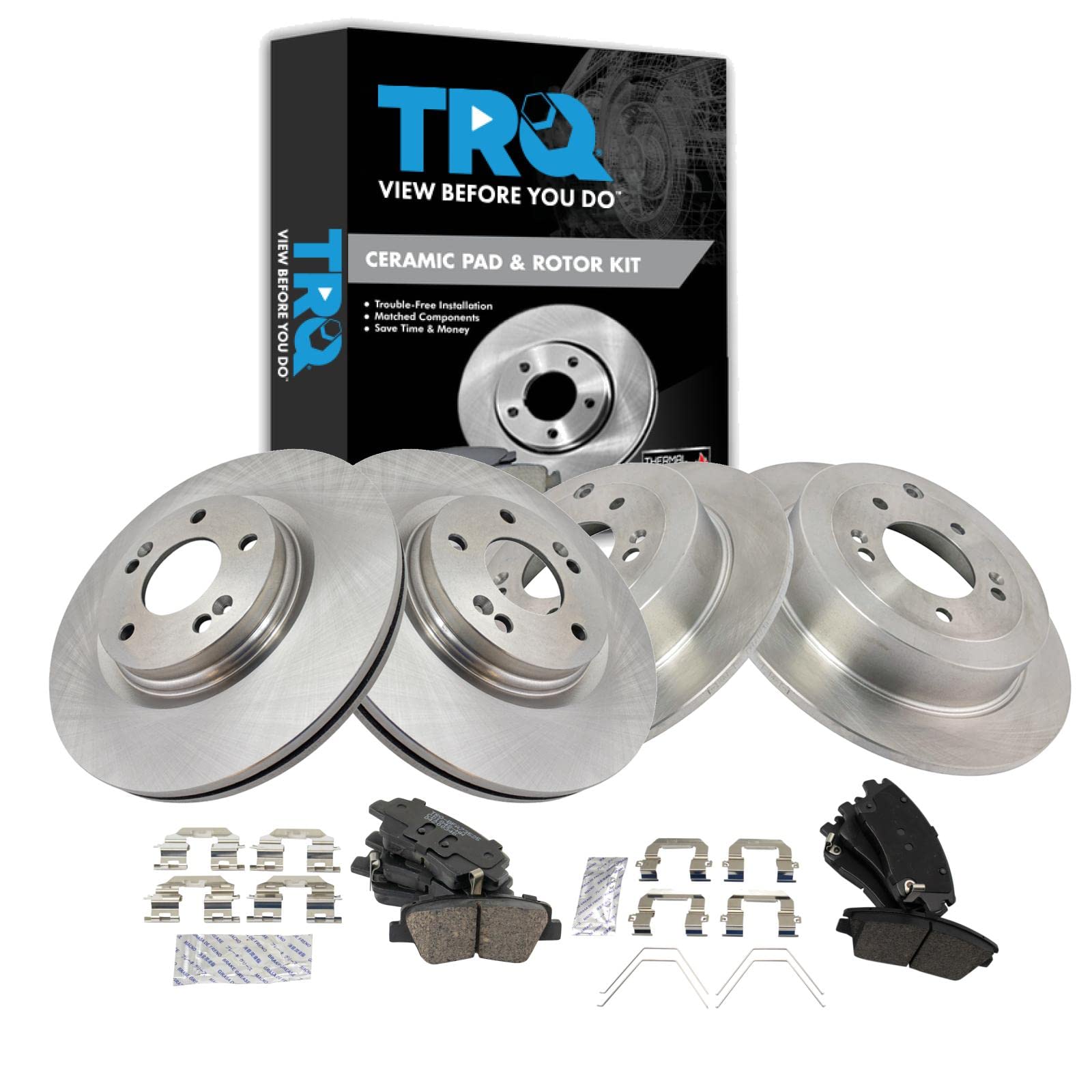 TRQ Front and Rear Brake Pad & Rotor Kit Brake Pads Brake Rotor Ceramic Compatible with 2016 ...