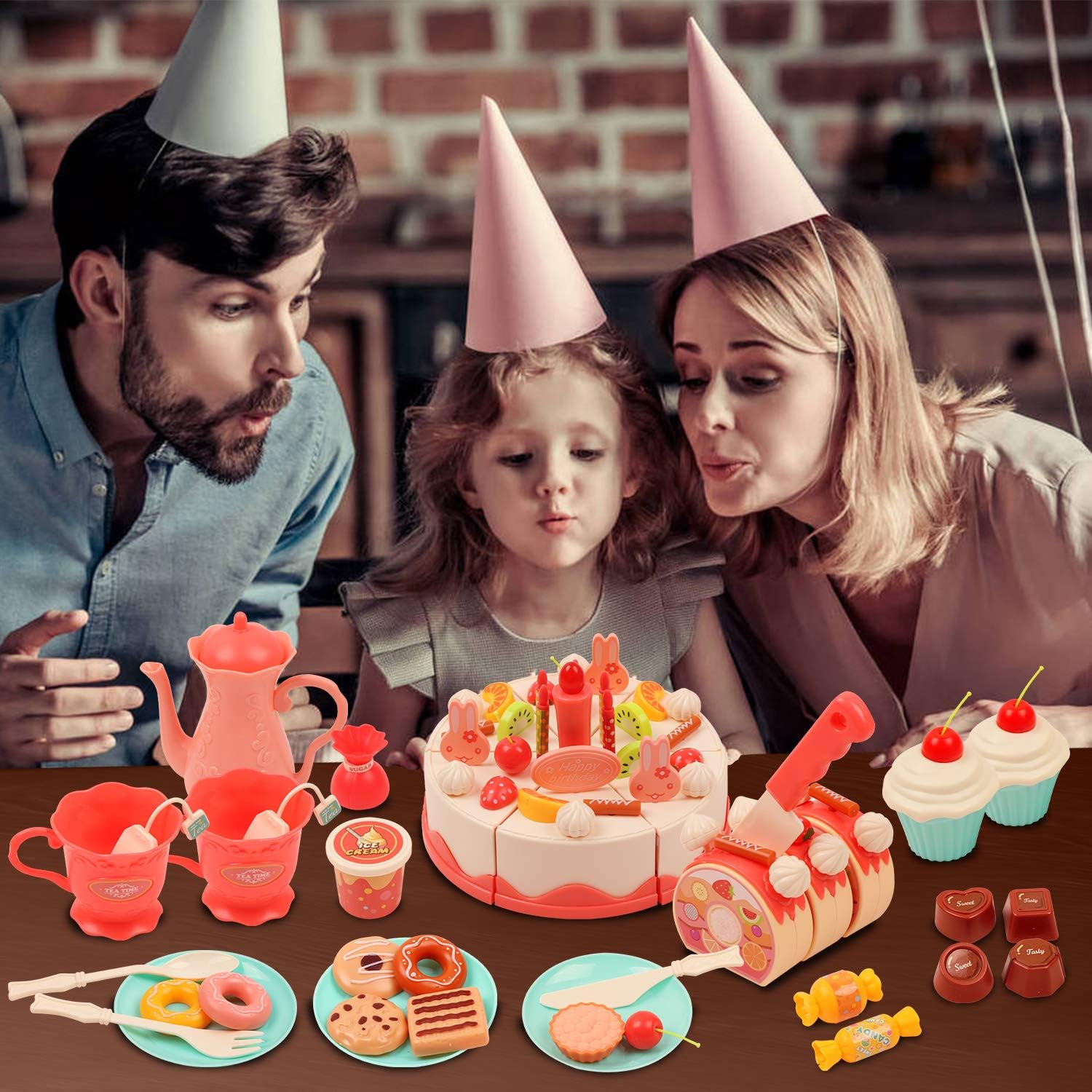 DigHealth 83 Pcs DIY Birthday Cake Toy, Decorating Party Role Play Food ...