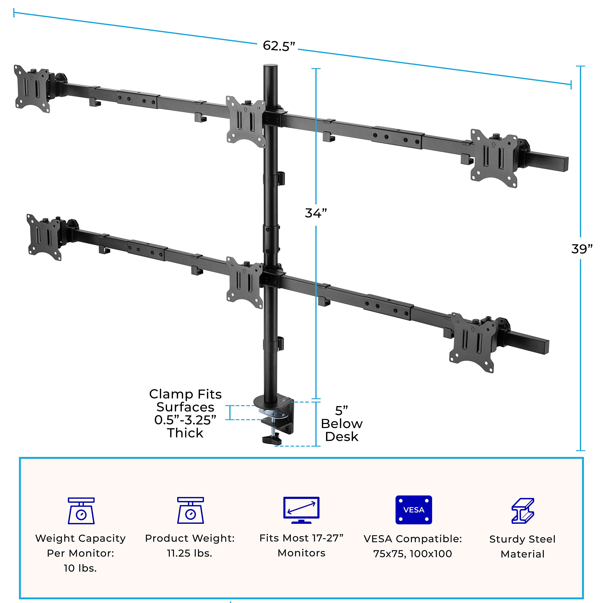 Mua Stand Steady Clamp-On 6 Monitor Mount Desk Stand | Height ...