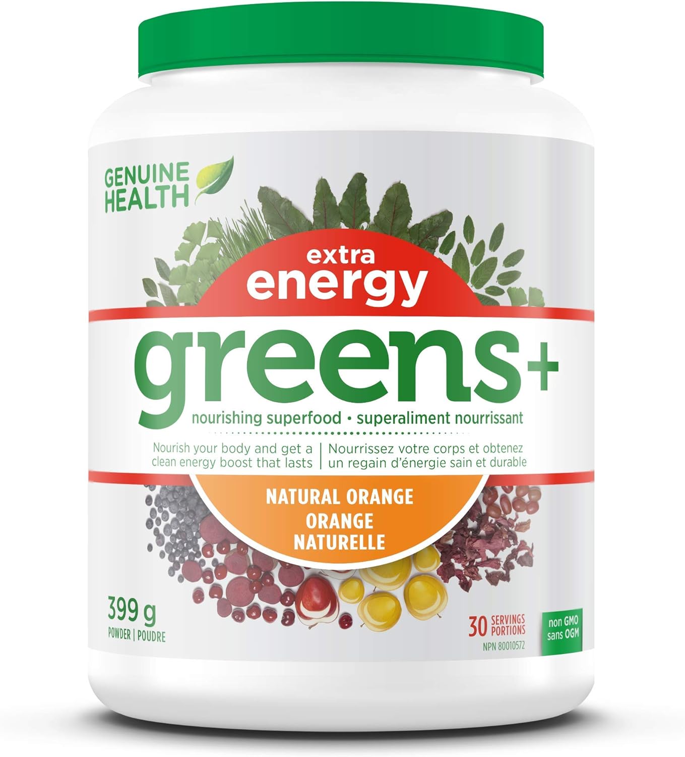 Genuine Health Greens+ Extra Energy Superfood, Natural Orange, Non GMO ...