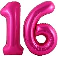 Amazon.com: Hot Pink 16 Number Balloons, 40 Inch Giant Number 16 ...