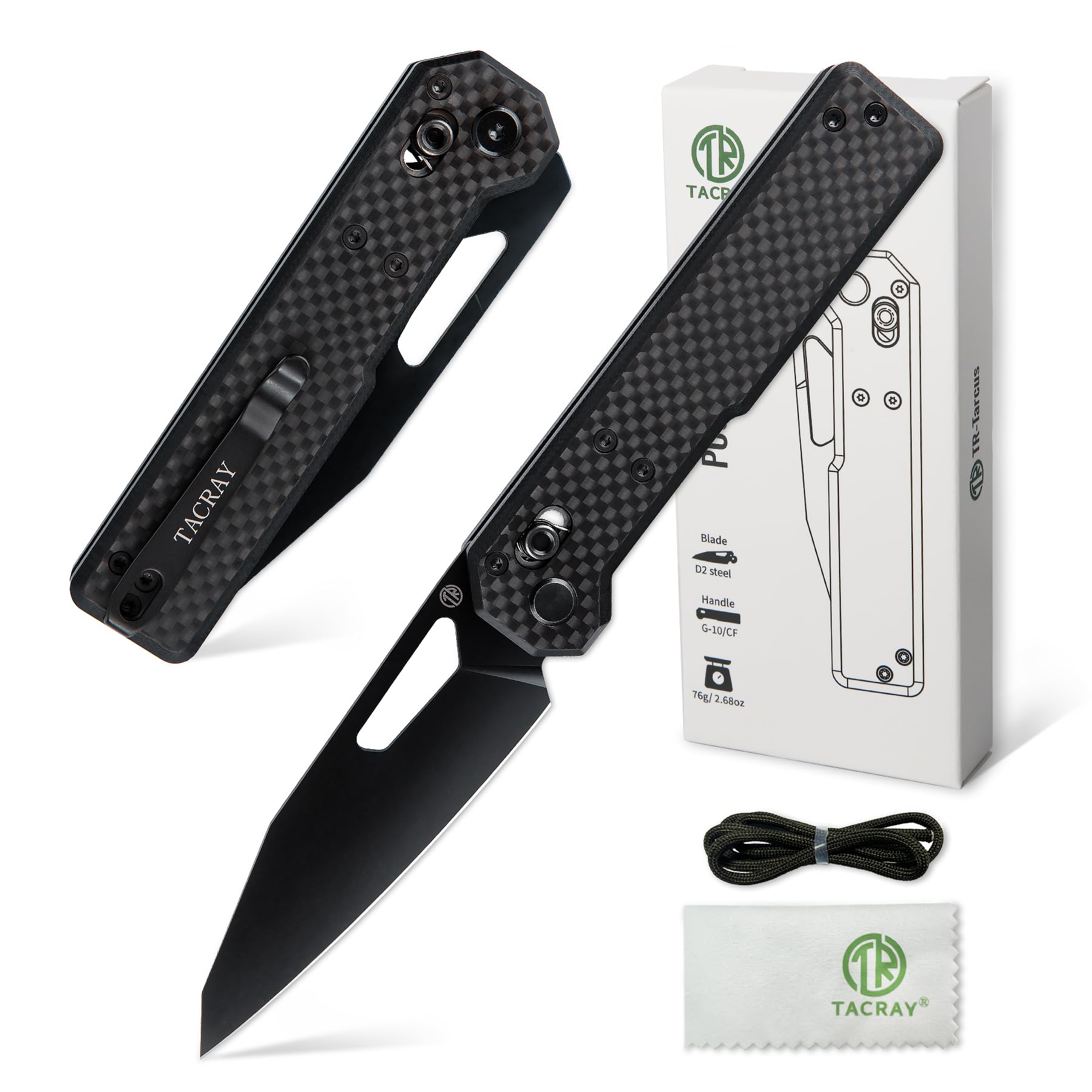 TACRAY Tarcus Folding Knife with 3.5" D2 Steel Blade, Black PVD Coating ...