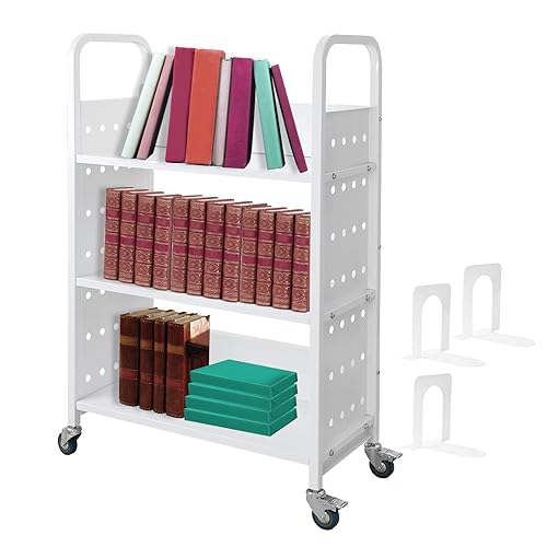 Hasopy Rolling Library Book Cart, 200LBS Library Cart with 4 Lockable ...