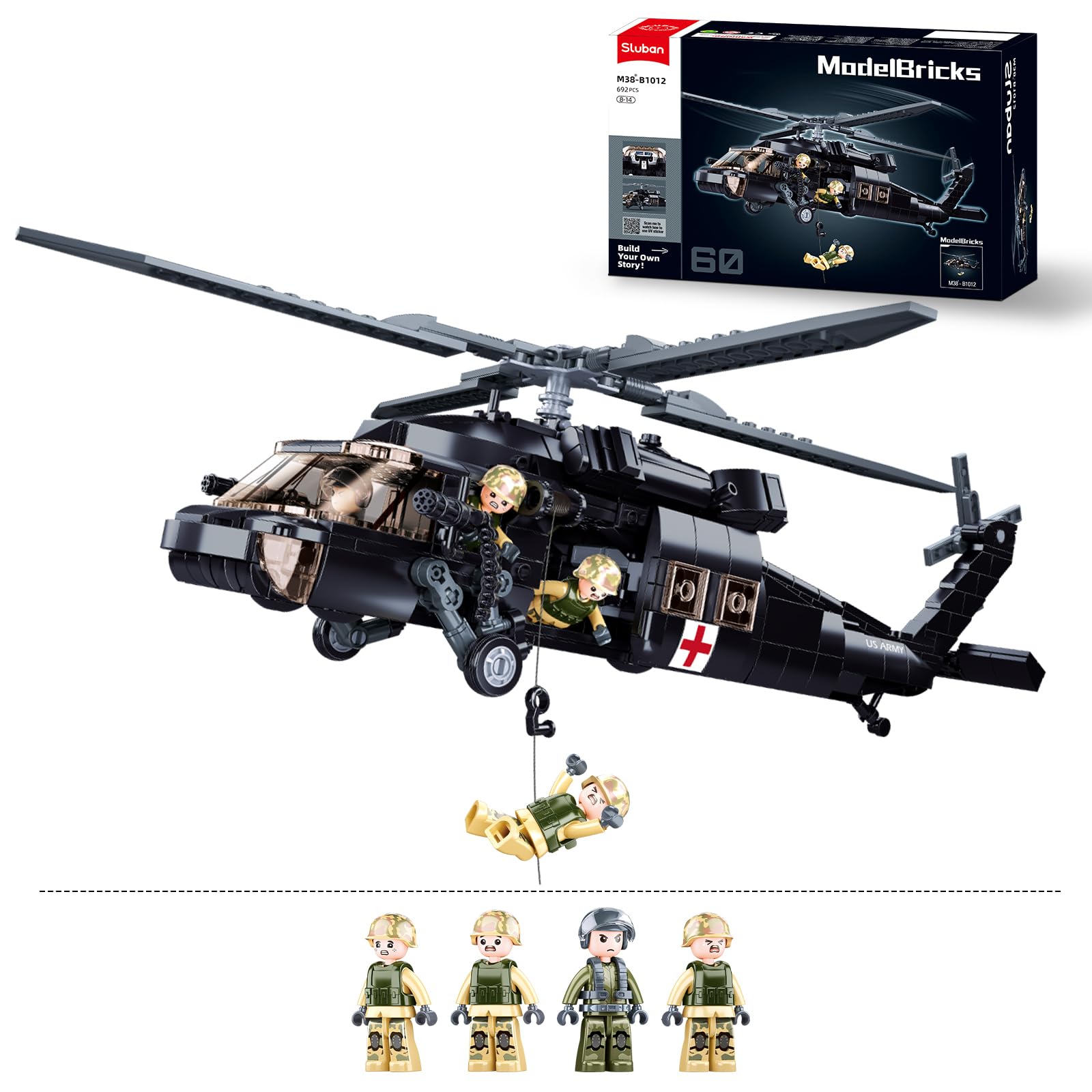 UH-60 Black Hawk Helicopter Military Set, Army Airplane Building Bricks ...