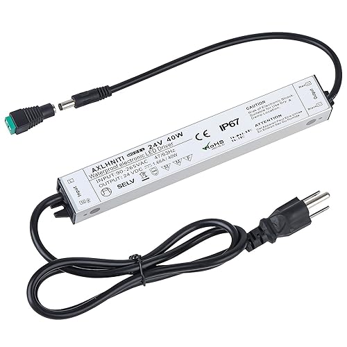 LED Power Supply 40W, Waterproof IP67, 90V-265V AC to 24V DC, 3-Prong ...