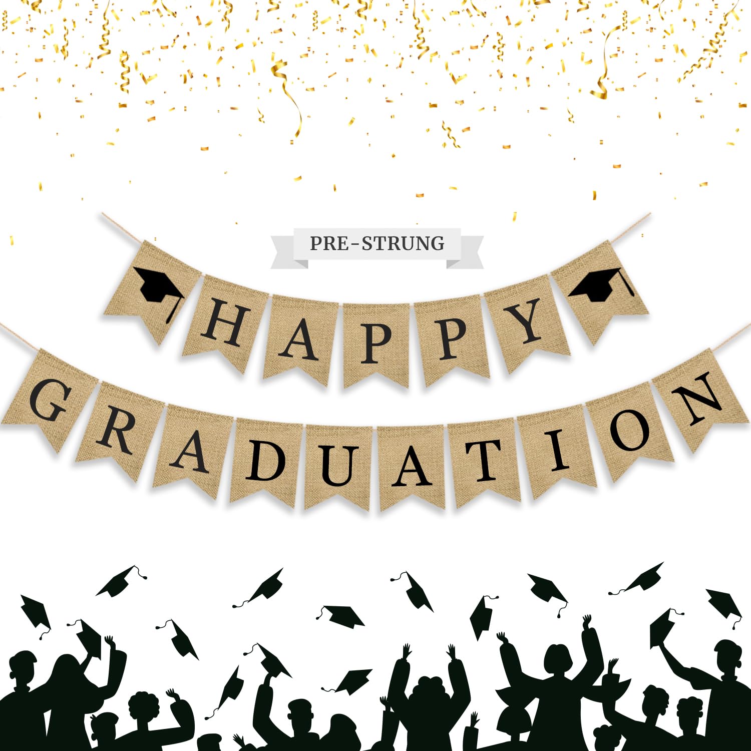 Happy Graduation Burlap Banner for Class of 2025 Pre-strung Burlap ...