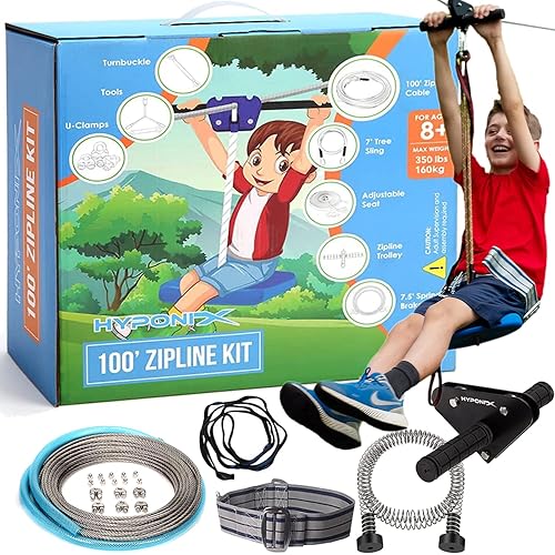 Hyponix Zip Lines for Kids and Adults Outdoor up to 350 Lbs - 100 ft ...