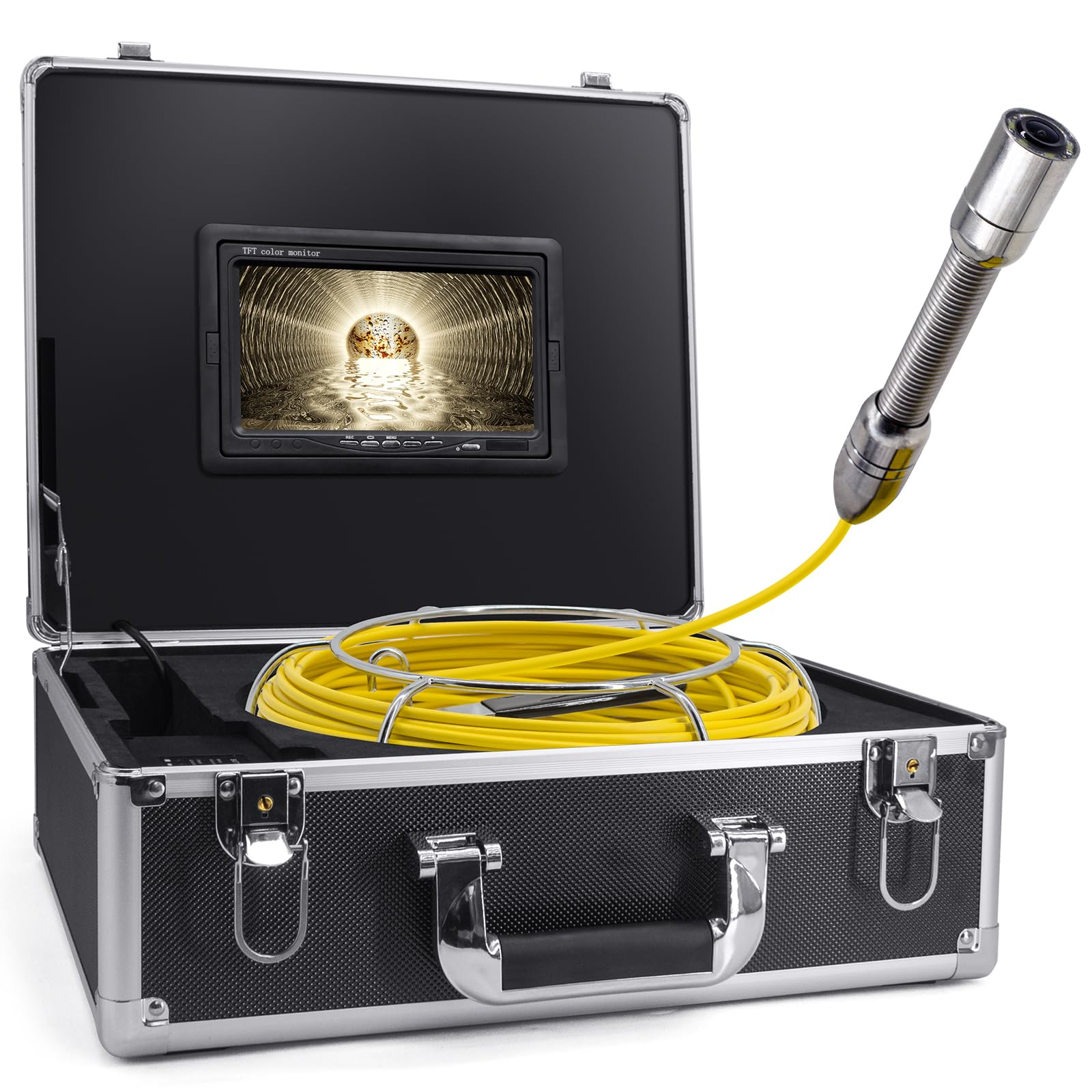 Sewer Camera 100 ft, 7" HD Screen with 32GB DVR Function and LED Lights ...