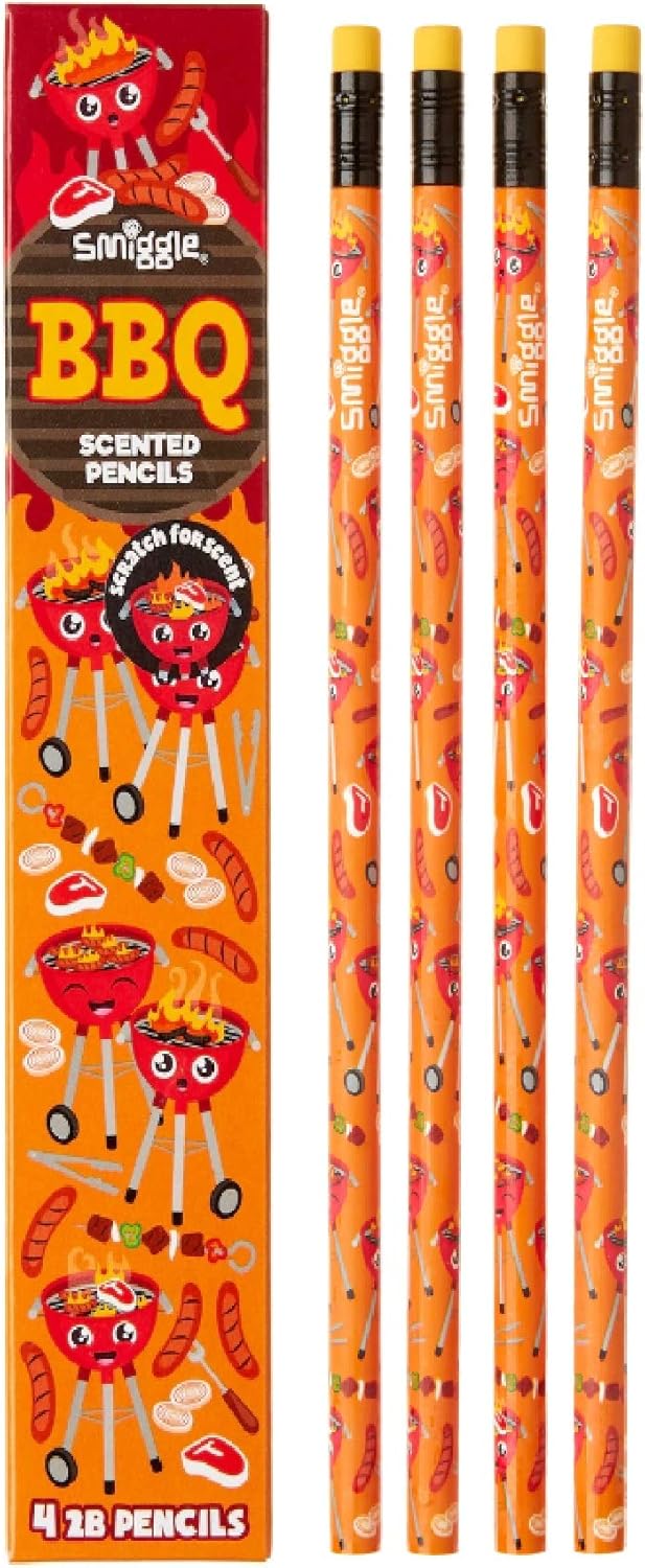Smiggle Scented Pencil Pack X4 Scented HB Wooden With Eraser Top (BBQ ...