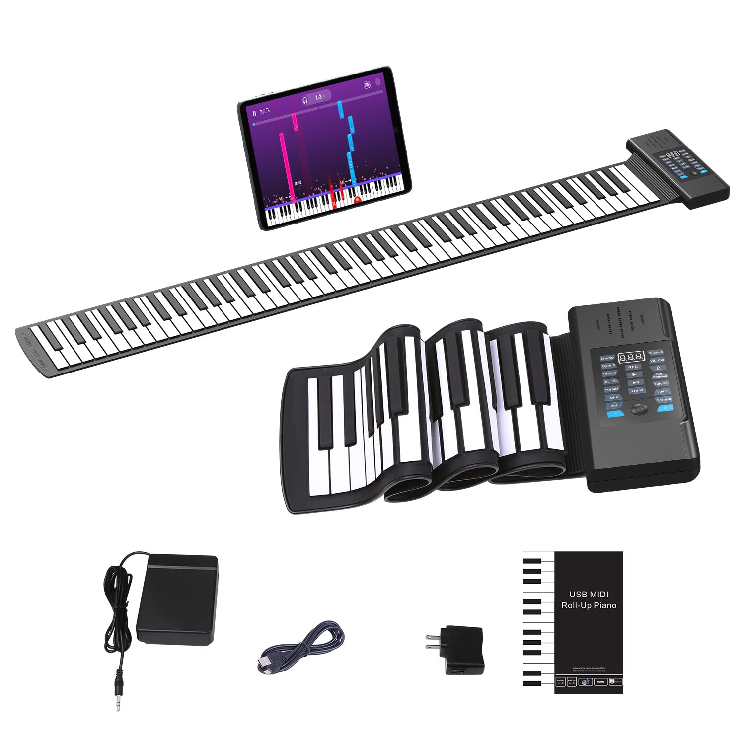 KONIX 88 Keys Roll Up Piano, Upgraded Portable Rechargeable Hand Roll ...