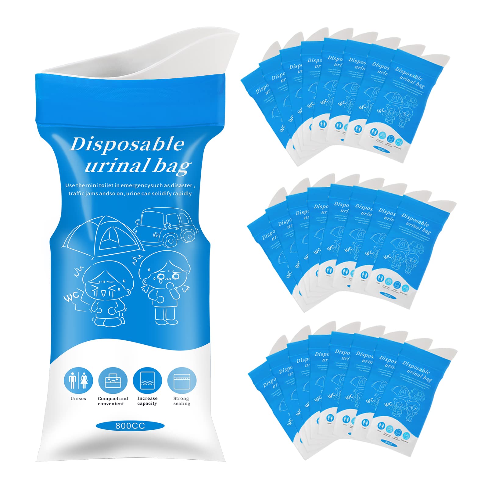 Moodooy Disposable Emergency Urinal Bag, 24 Pack Portable Camping Pee ...