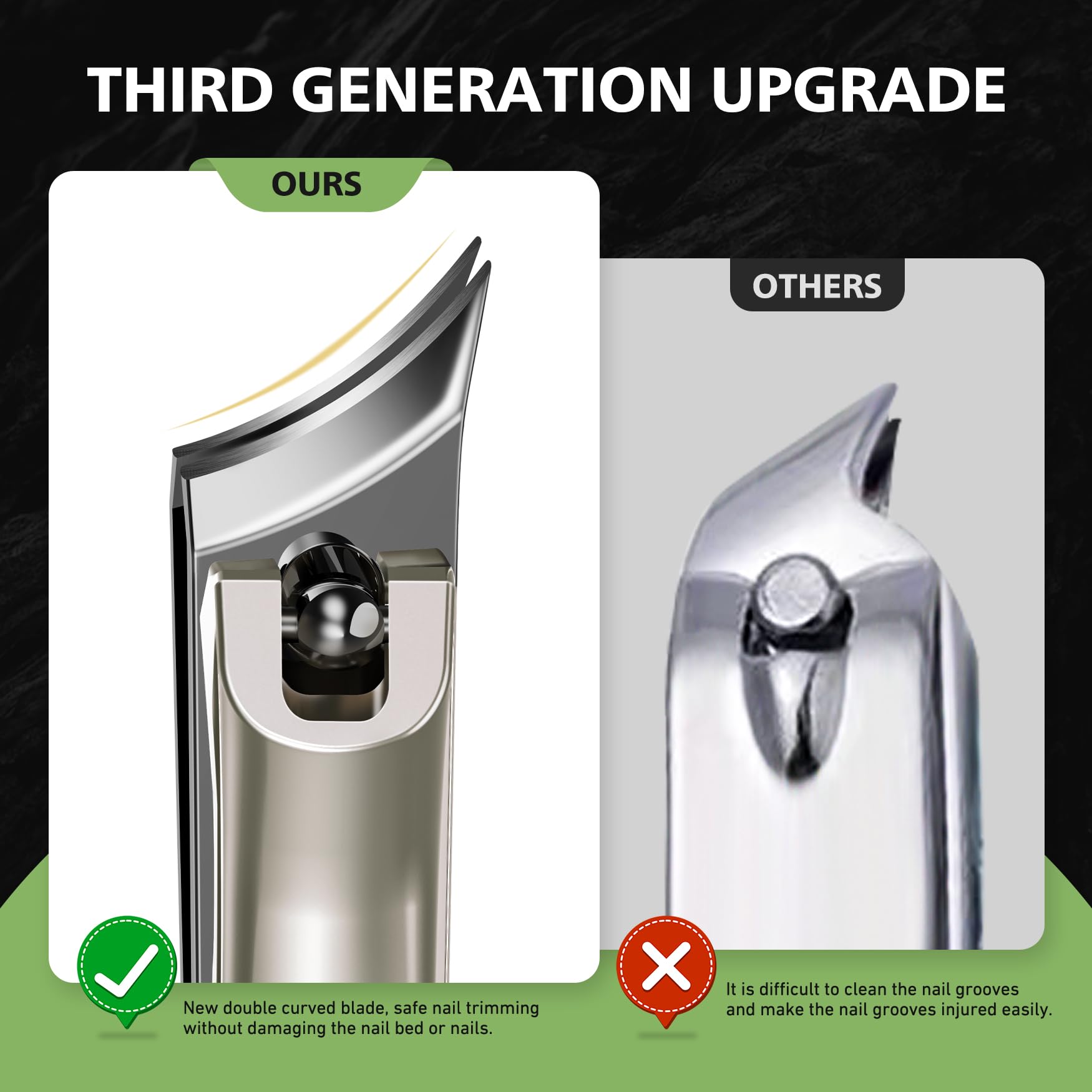 BALUCA Slanted Blade Ingrown Toenail Clippers For Thick Toenails, Angled Toe Nail Fingernail ...